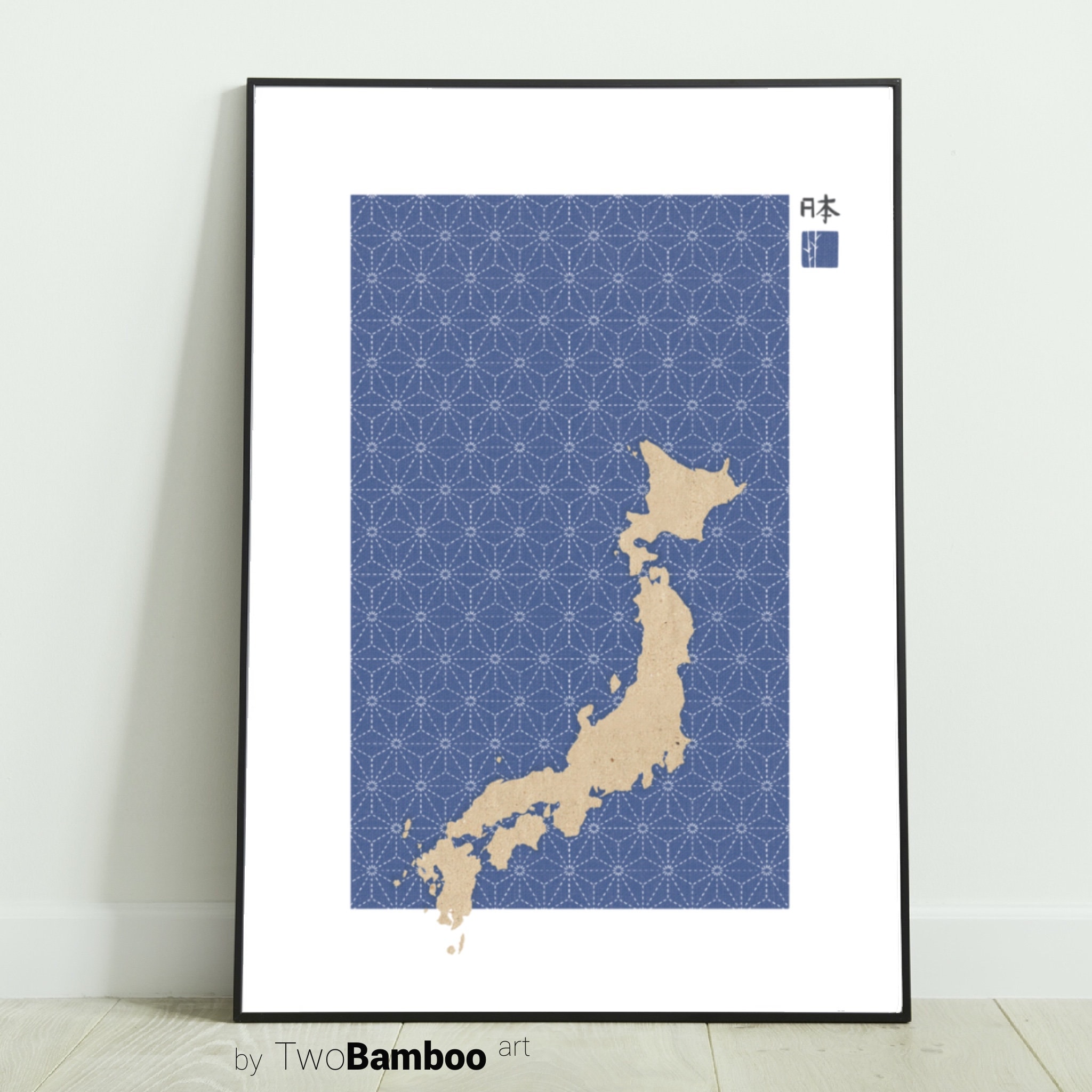 Japan Map Poster Japanese Map Indigo Wall Art Sashiko - Etsy