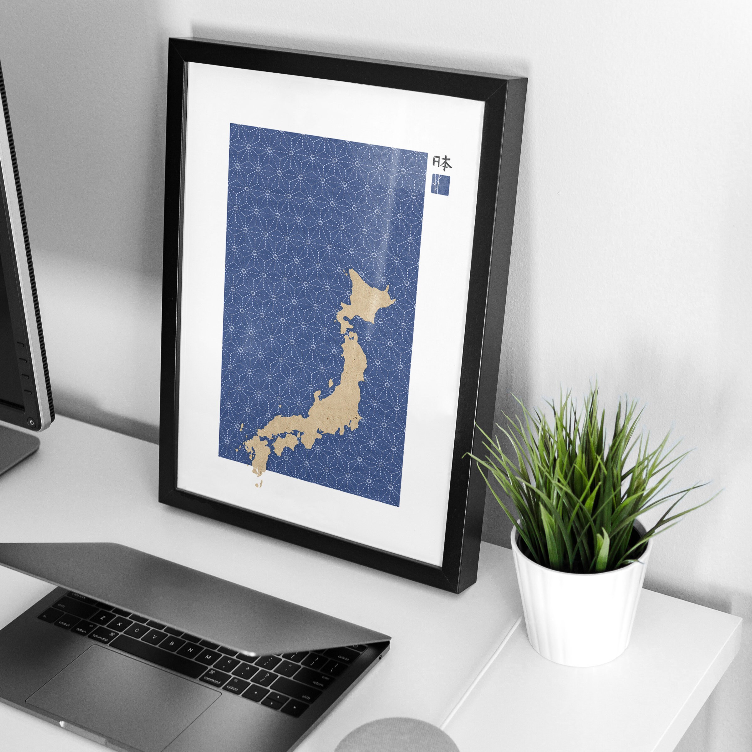 Japan Map Poster Japanese Map Indigo Wall Art Sashiko - Etsy