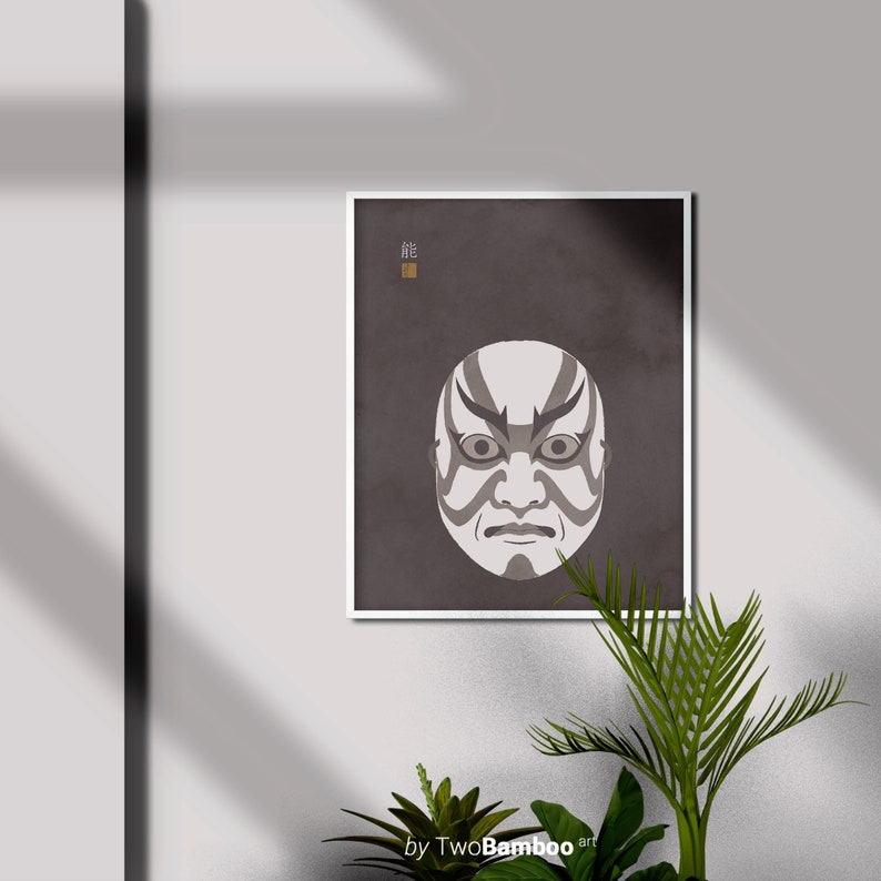 Japanese Kabuki Mask Print, Print Japanese Mask, Japandi Kabuki Art ...