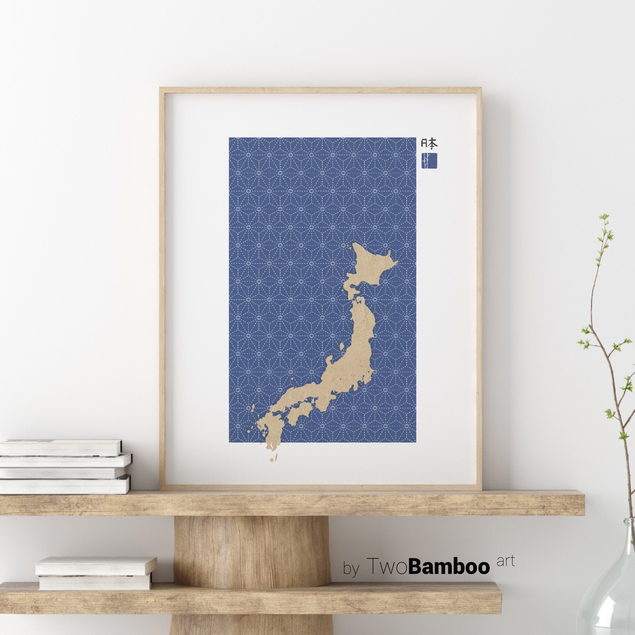 Japan Map Poster, Japanese Map, Indigo Wall Art, Sashiko, Japanese Art ...