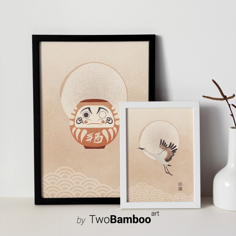 Boho Crane Art: Japanese Symbolism, Earthy Tones, Minimalist Decor ...