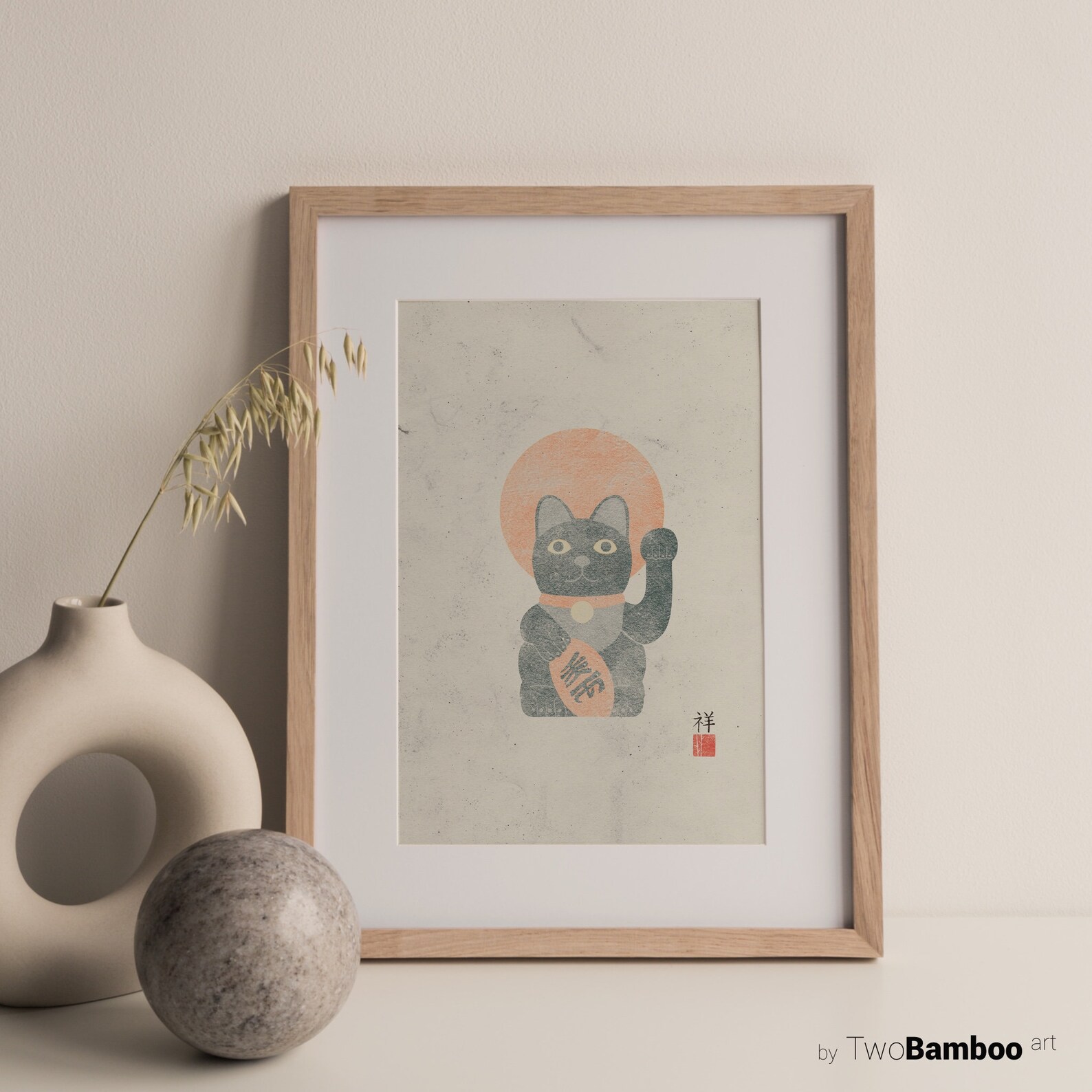 Maneki Neko Print, Lucky Cat Print, Vintage Art Decor, Printable Wall ...