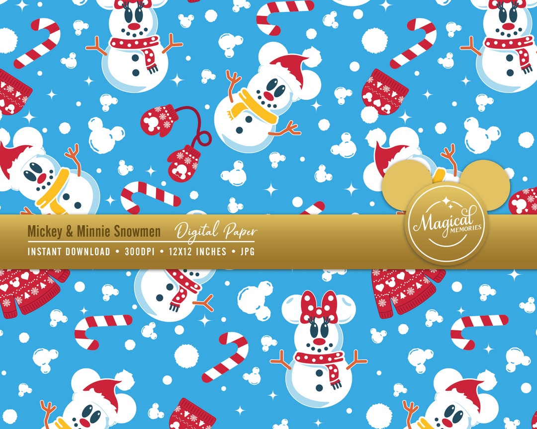 Mickey and Minnie Snowmen Digital Paper - High Quality JPG File - 300 ...
