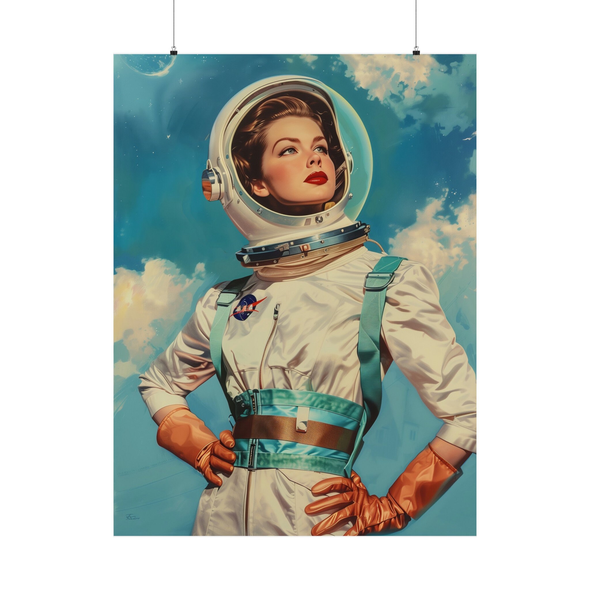 Retro Female Astronaut Poster Print Classic Retro Futuristic 50s and ...