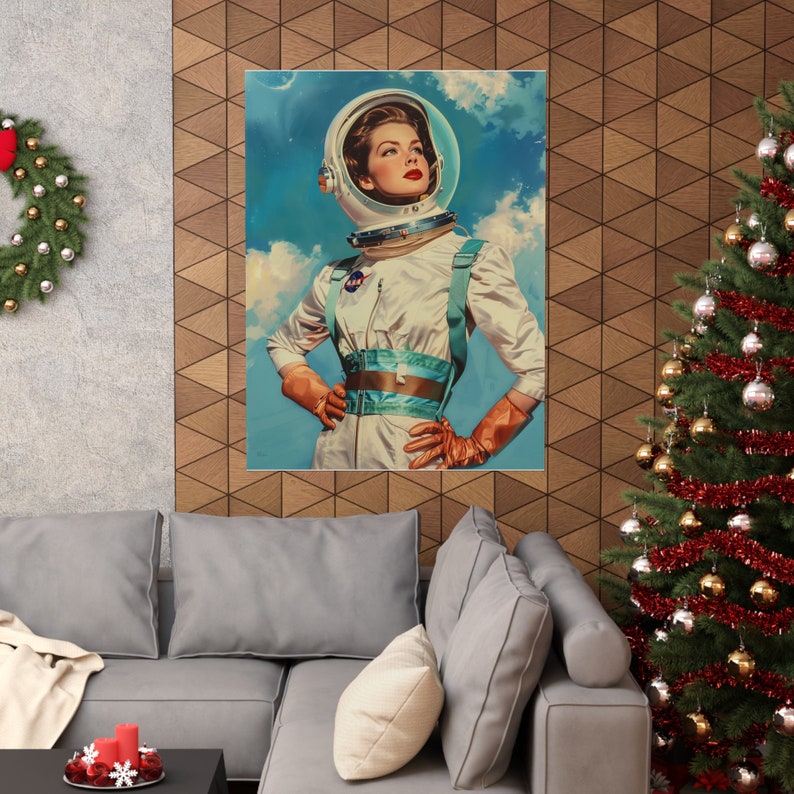 Retro Female Astronaut Poster Print Classic Retro Futuristic 50s and ...