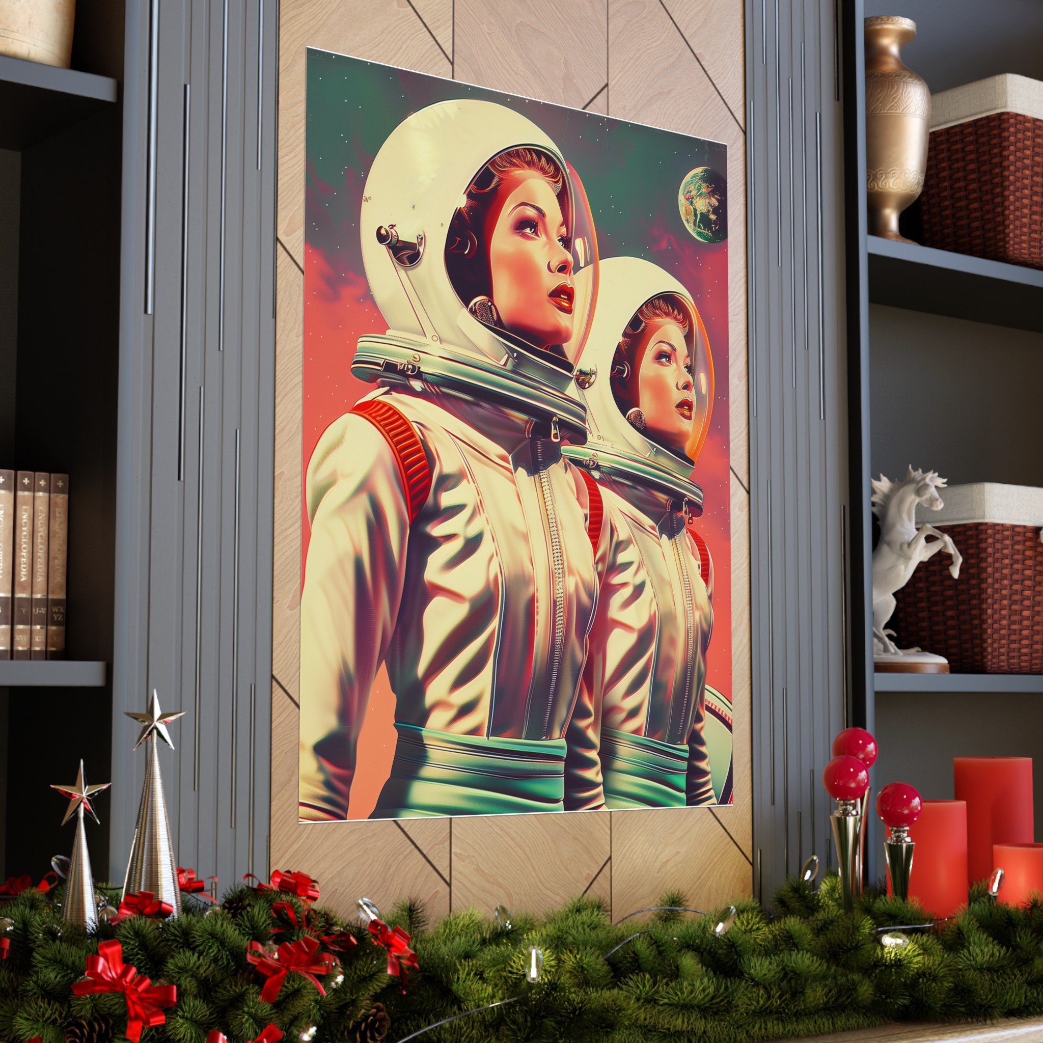 Retro Futuristic Space Art Vintage Astronaut Poster 1960s Sci-fi Decor ...