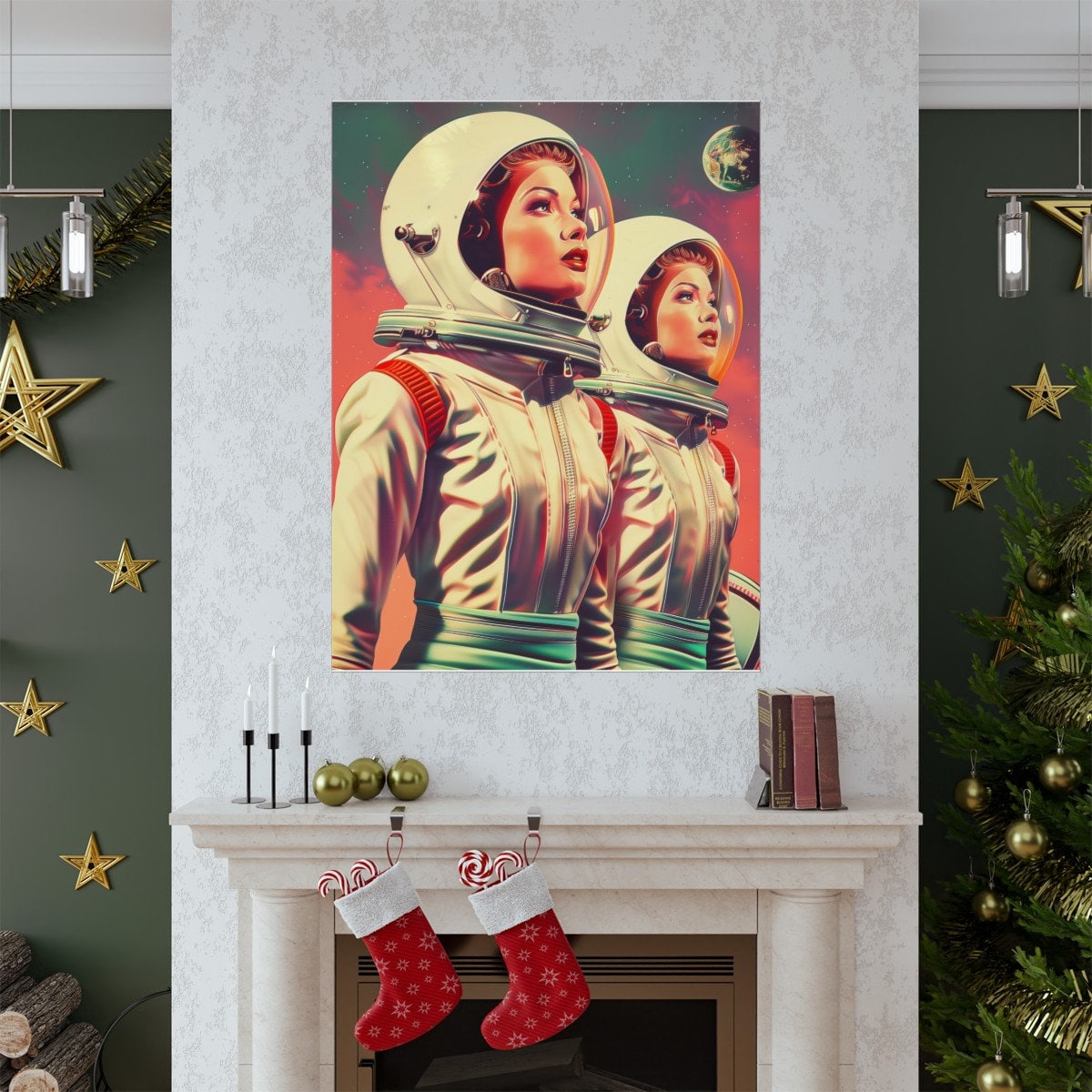 Retro Futuristic Space Art Vintage Astronaut Poster 1960s Sci-fi Decor ...