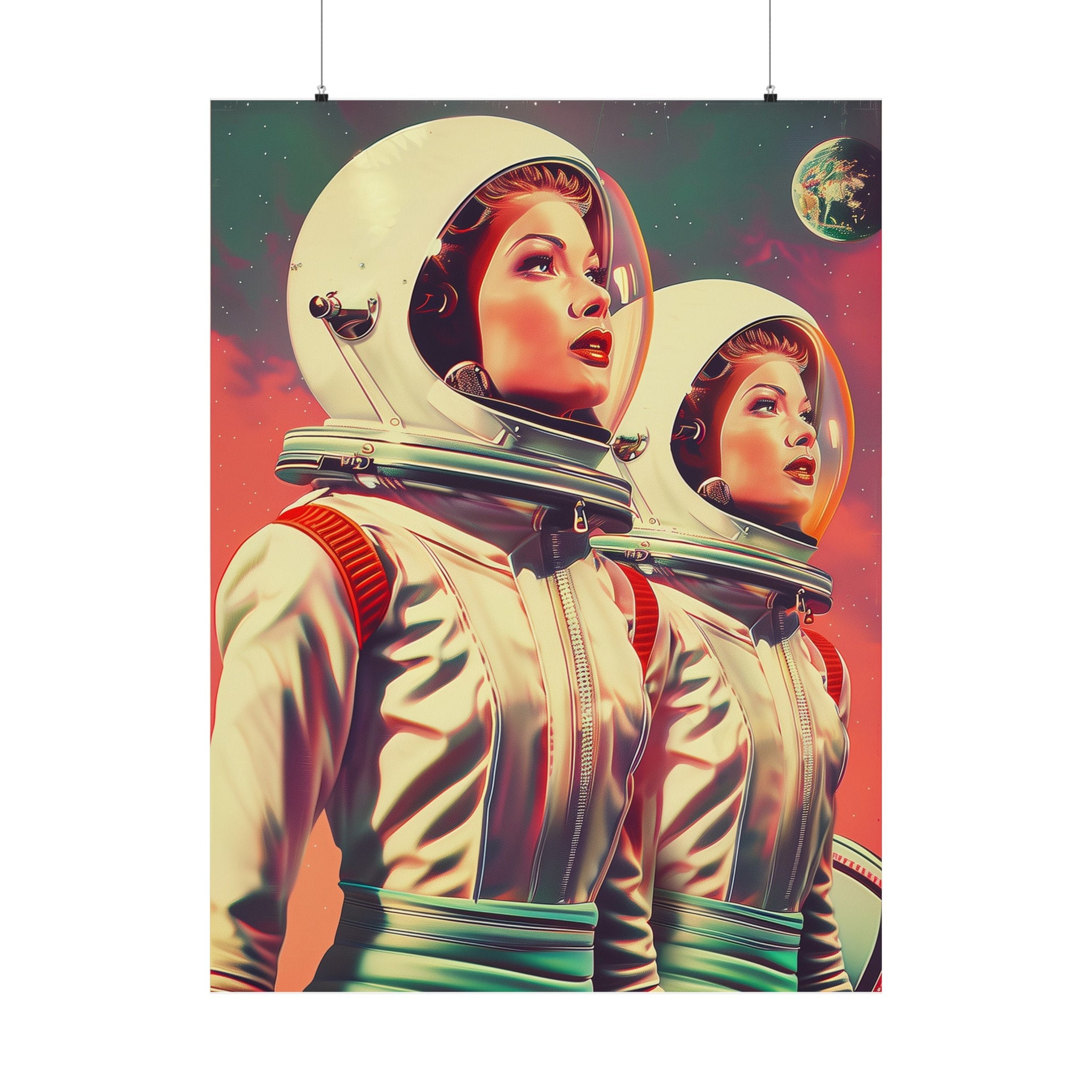 Retro Futuristic Space Art Vintage Astronaut Poster 1960s Sci-fi Decor ...