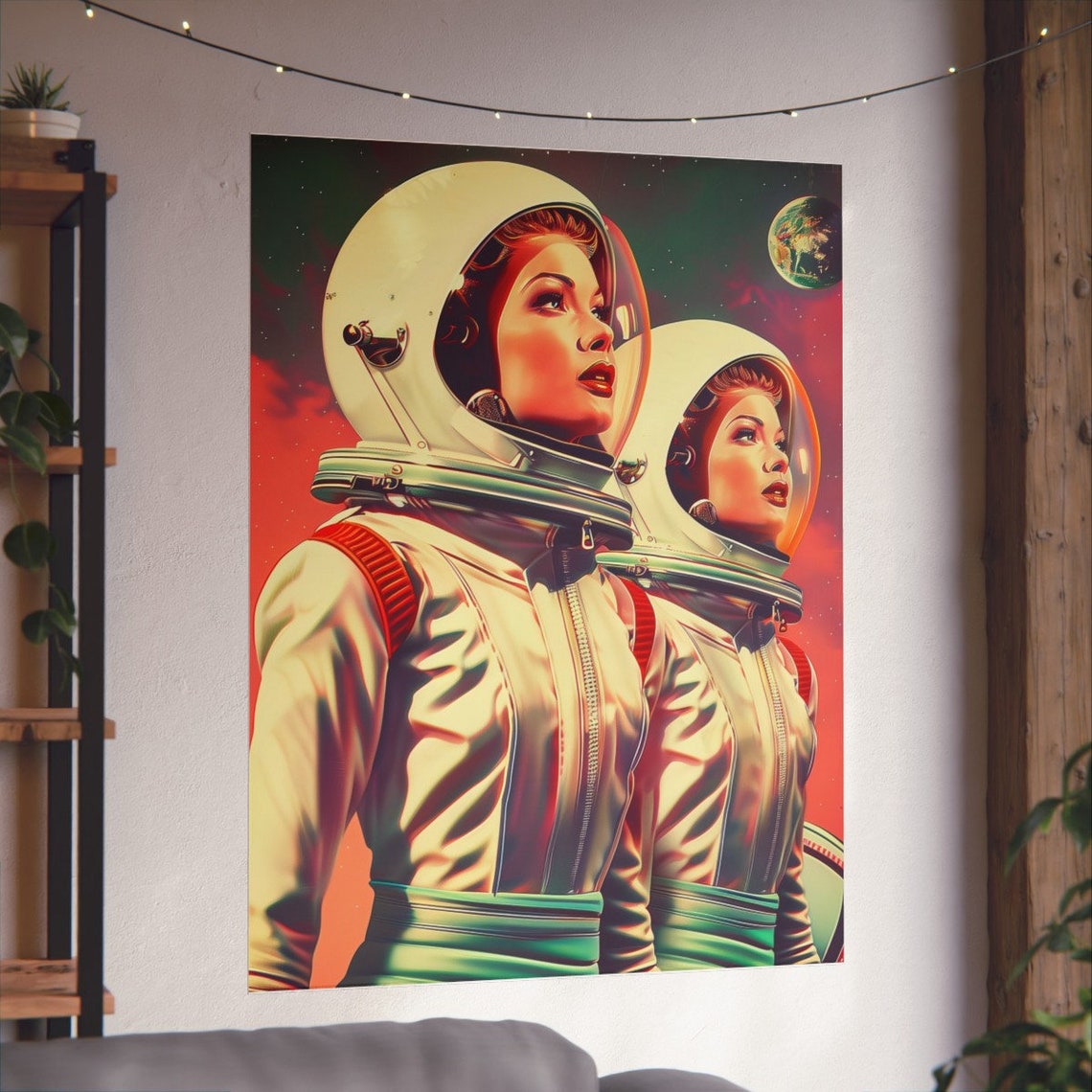 Retro Futuristic Space Art Vintage Astronaut Poster 1960s Sci-fi Decor ...