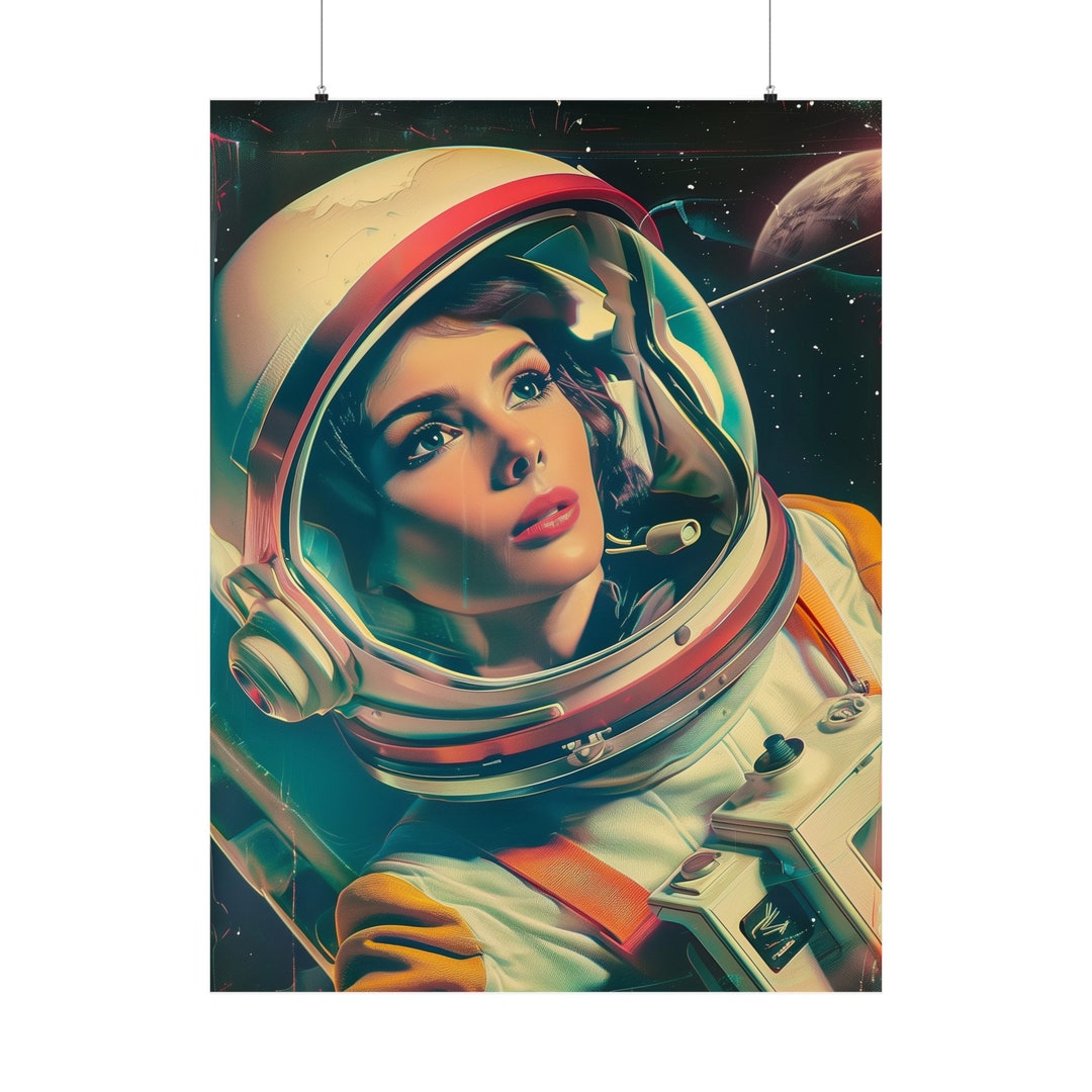 Retro Female Astronaut Poster Print Classic Retro Futuristic 50s and ...