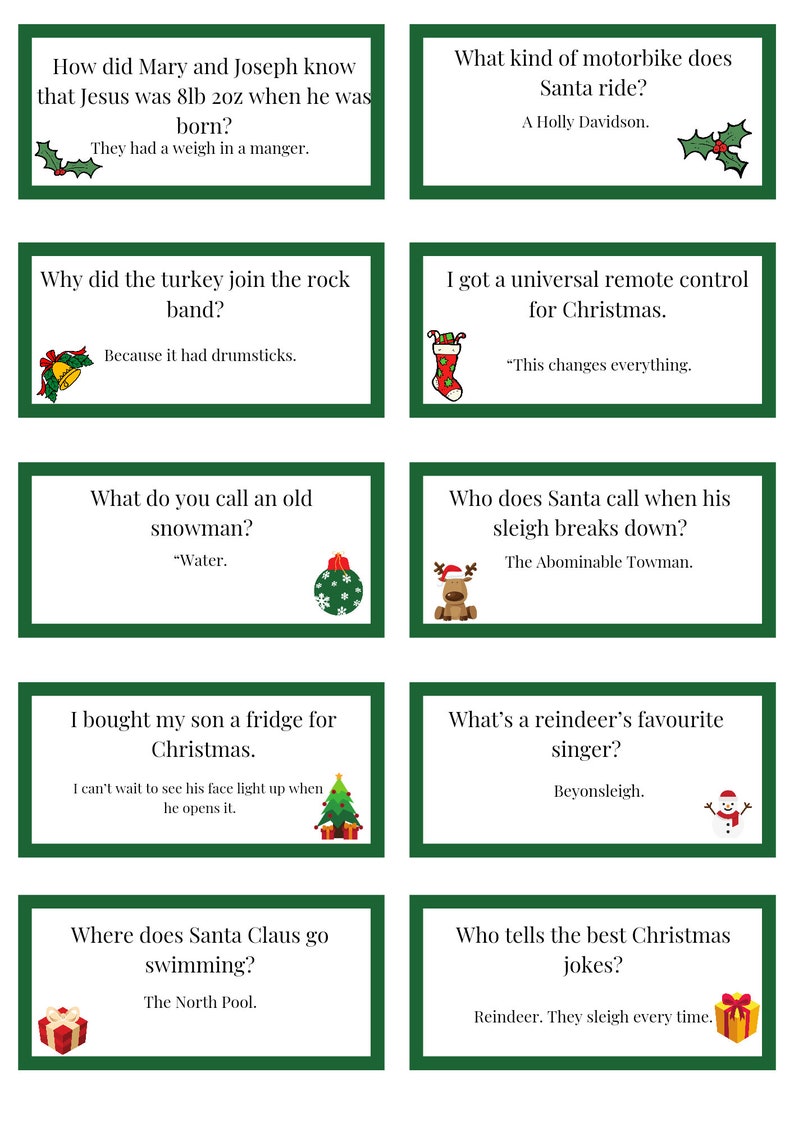 10 Christmas Cracker Jokes and Bucket List - Digital Download Set 2 ...