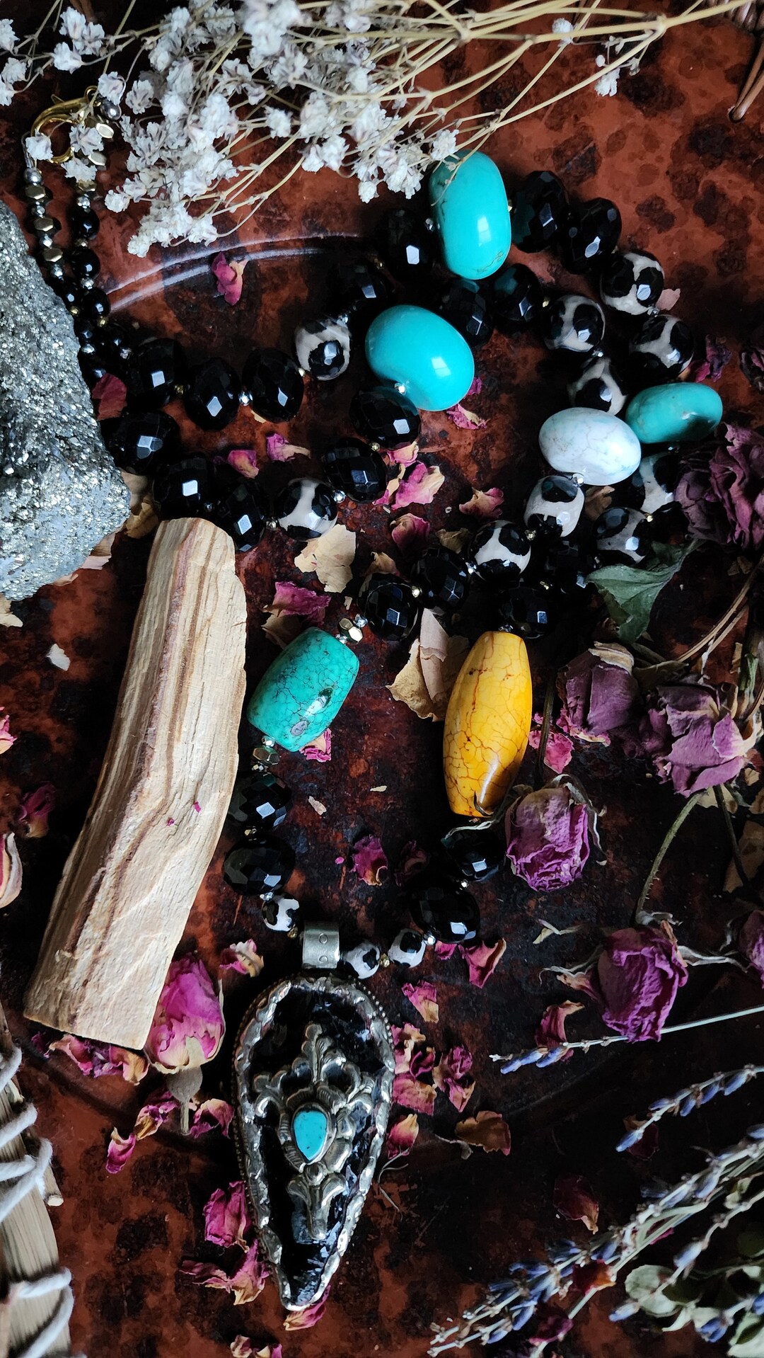 Pretty in Power Obsidian and Turquoise Necklace - Etsy