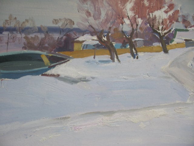 VINTAGE ORIGANAL PAINTING, Landscape, “winter Motive”, Oil on Cardboard ...