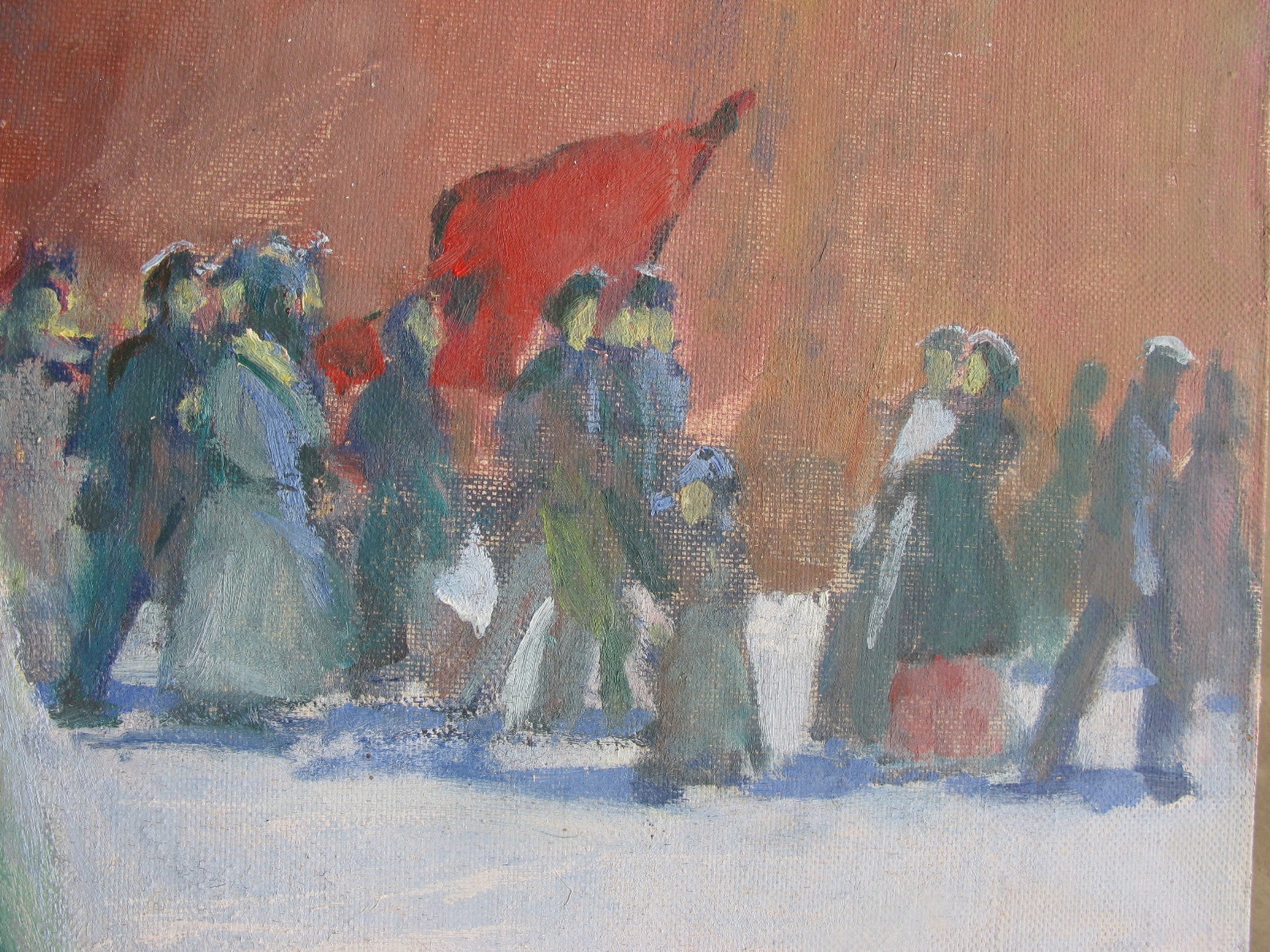 VINTAGE ORIGINAL PAINTING, Socialist Realism, Genre Painting, Lenin and ...
