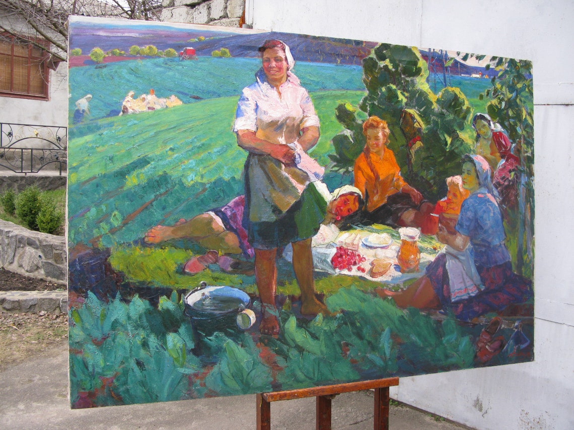 VINTAGE ORIGINAL PAINTING, Socialist Realism, Genre, Sweet Cherry ...