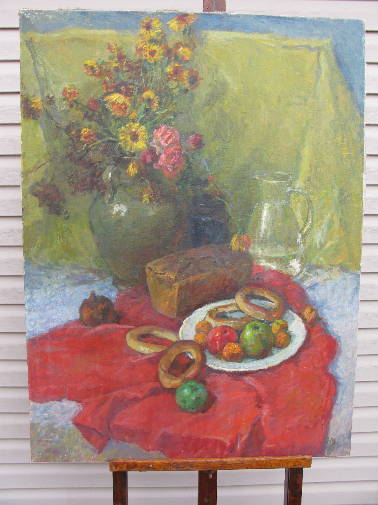 VINTAGE ORIGINAL PAINTING, Socialism, Still Life, Flowers on the Table ...