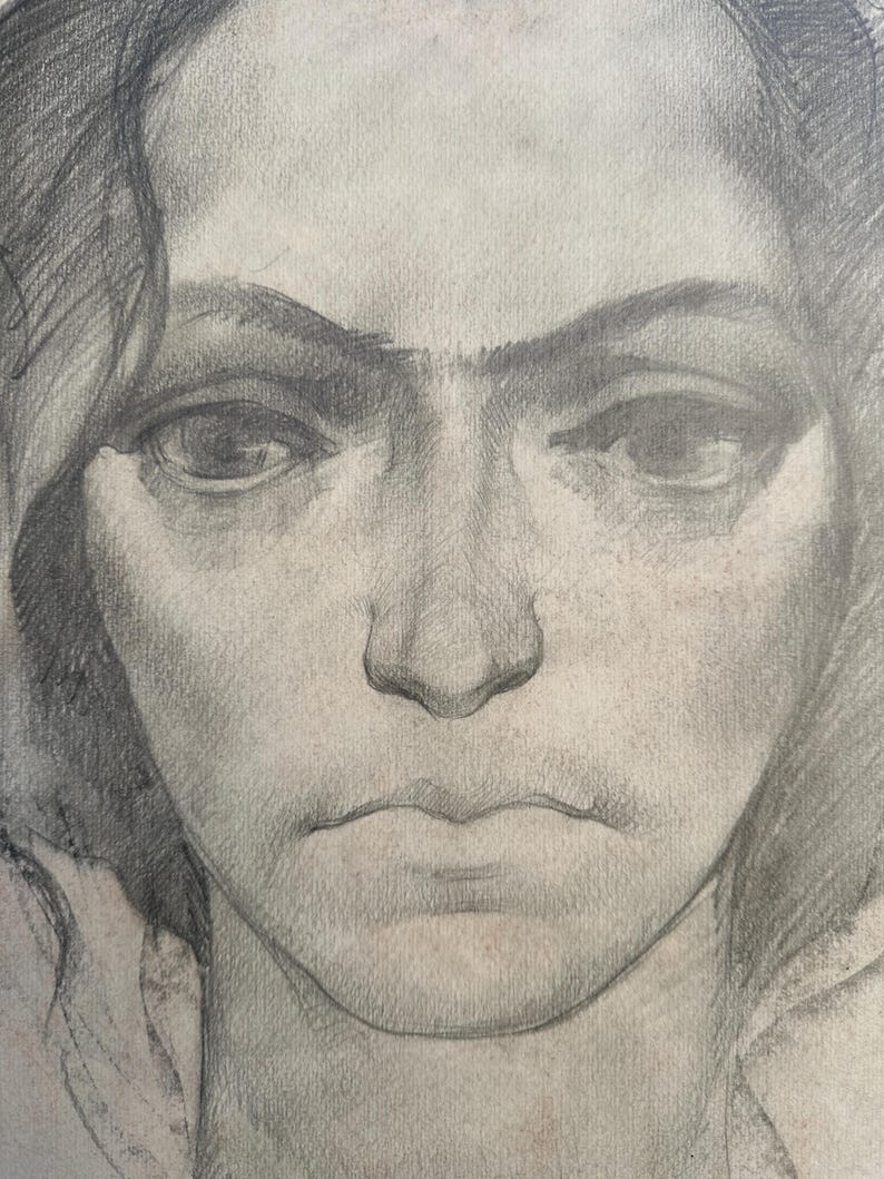 VINTAGE PAINTING, Socialist Realism, Graphics, Drawing, Portrait ...