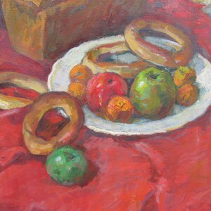 VINTAGE ORIGINAL PAINTING, Socialism, Still Life, Flowers on the Table ...