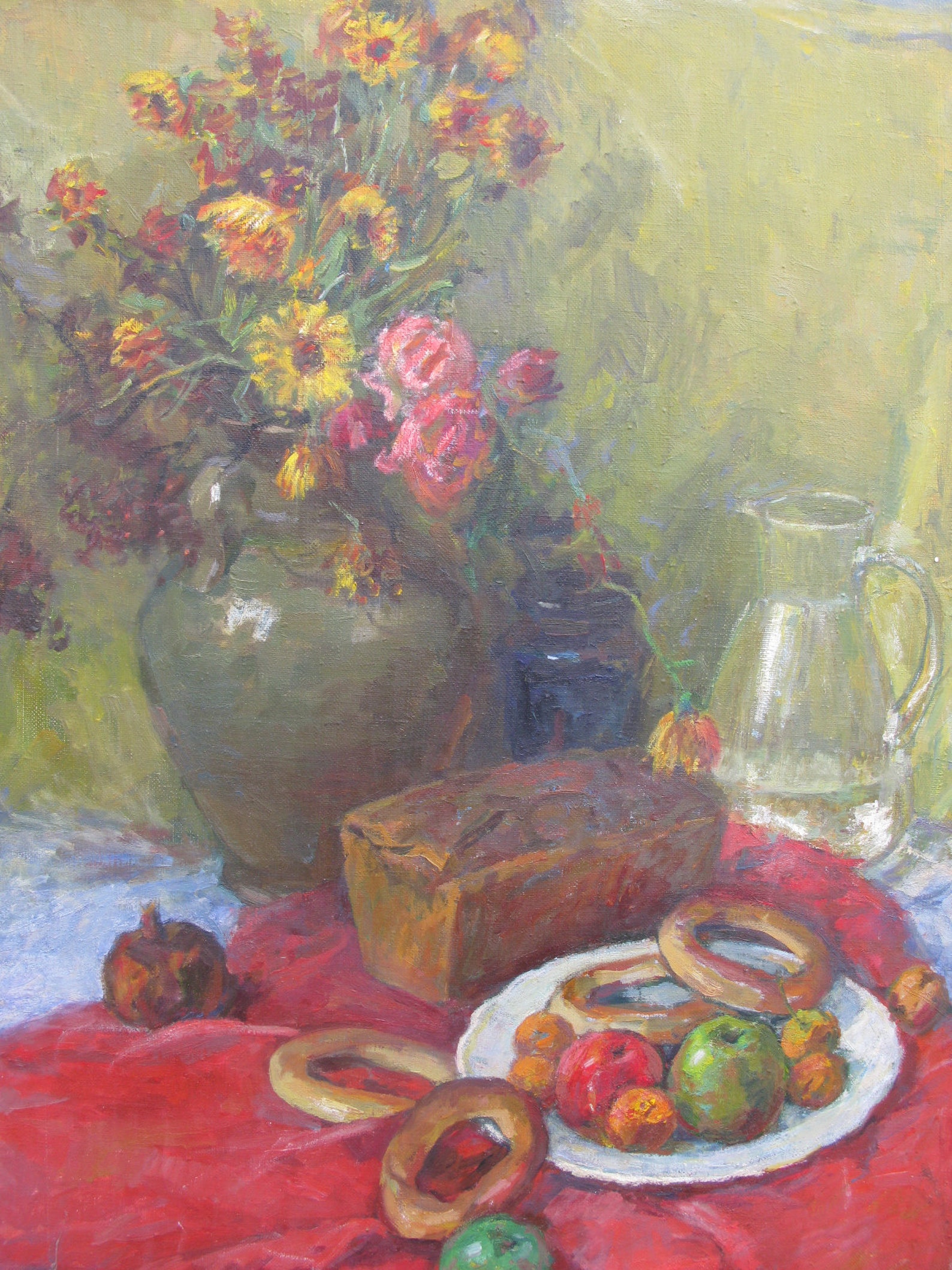 VINTAGE ORIGINAL PAINTING, Socialism, Still Life, Flowers on the Table ...