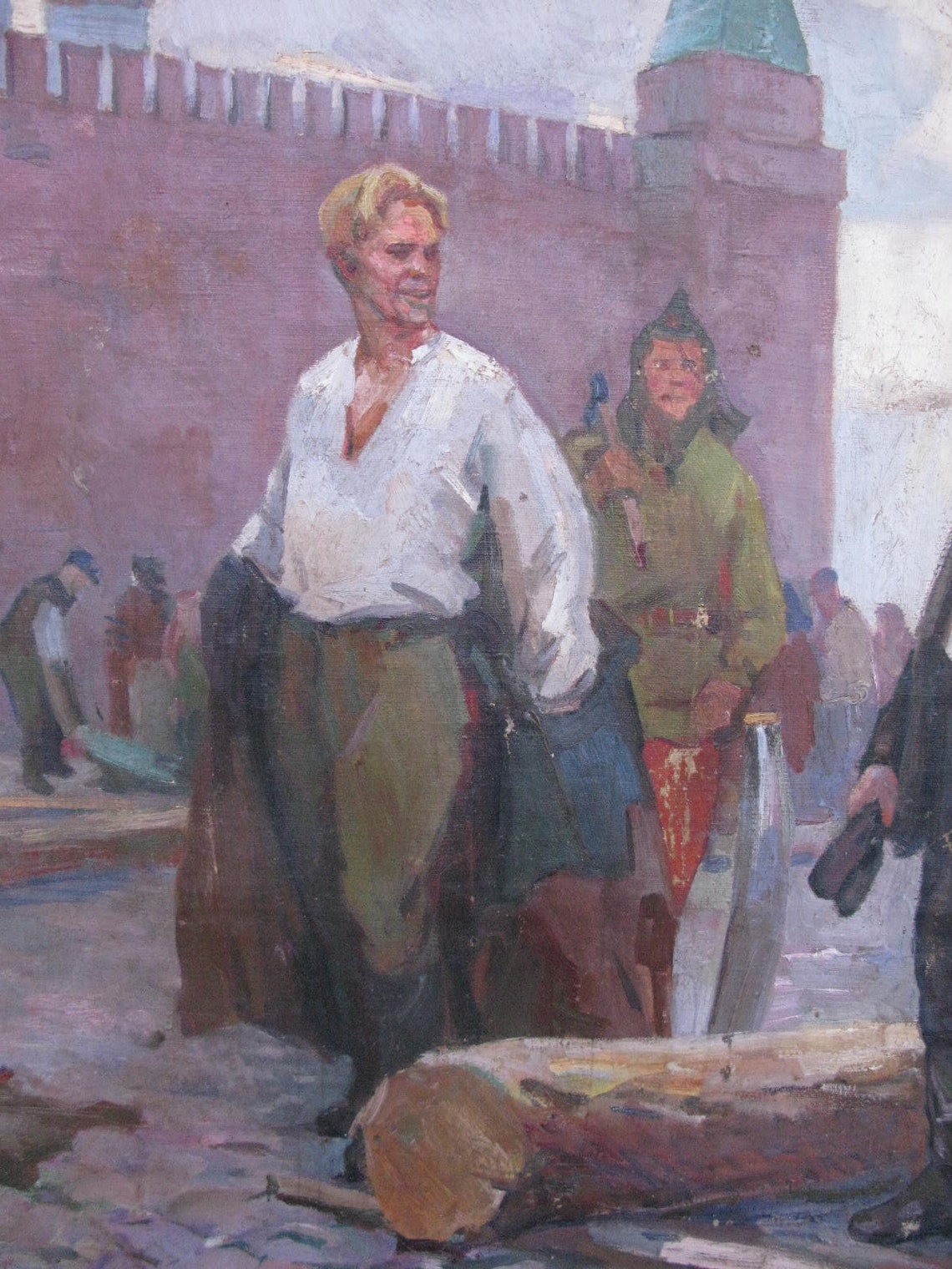 VINTAGE ORIGINAL PAINTING, Socialist Realism, Genre Painting, Lenin on ...