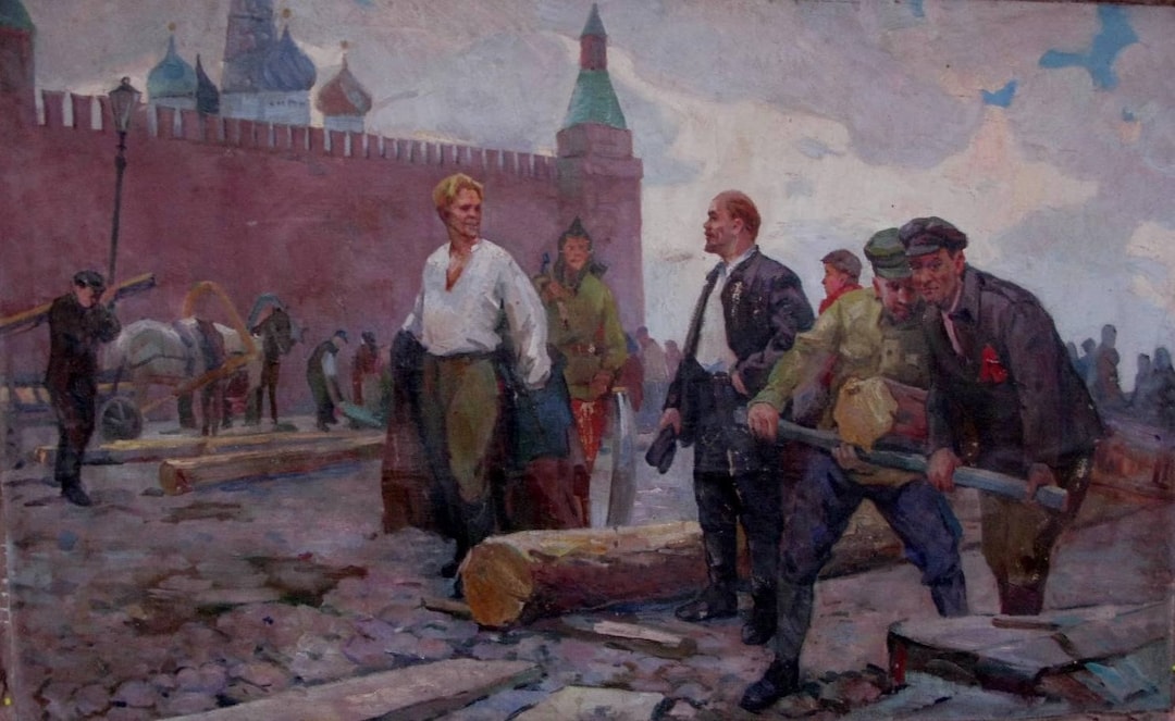 VINTAGE ORIGINAL PAINTING, Socialist Realism, Genre Painting, Lenin on ...