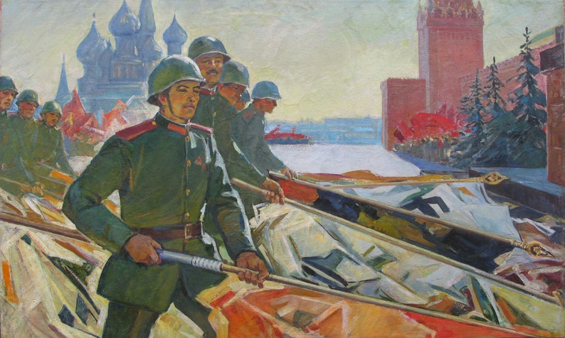 VINTAGE ORIGINAL PAINTING, Socialist Realism, Genre Painting, Victory ...