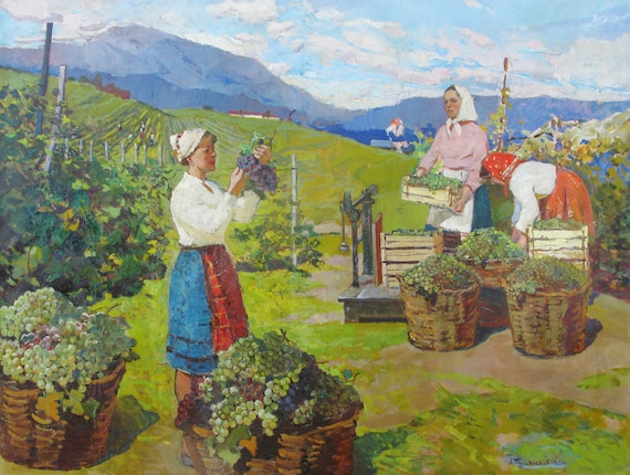 VINTAGE ORIGINAL PAINTING Socialist Realism Genre Grape - Etsy