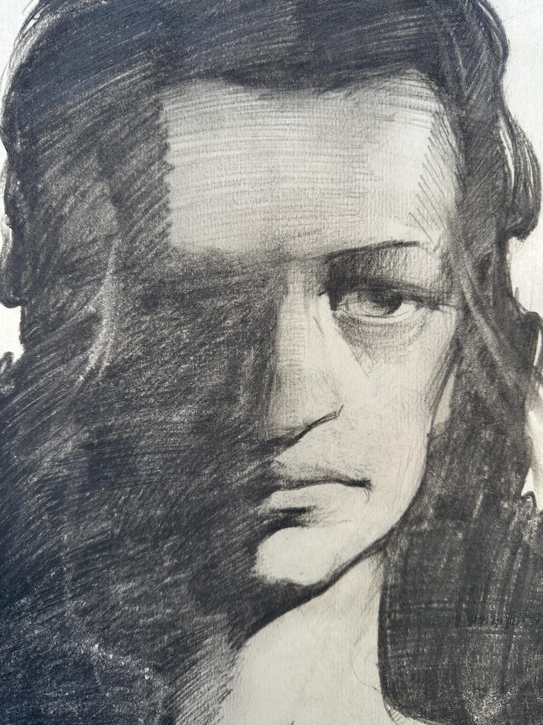 VINTAGE PAINTING, Socialist Realism, Graphics, Drawing, Portrait ...