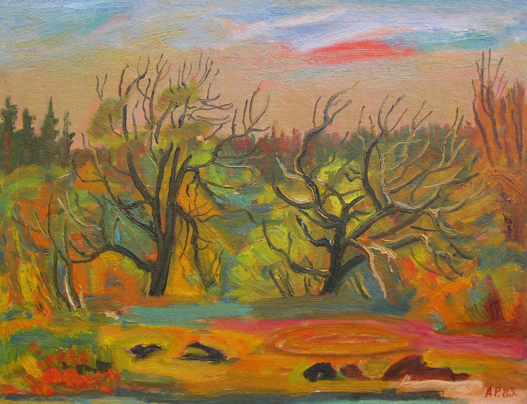 VINTAGE ORIGINAL PAINTING, Vintage Realism, Genre, Landscape, Willows ...