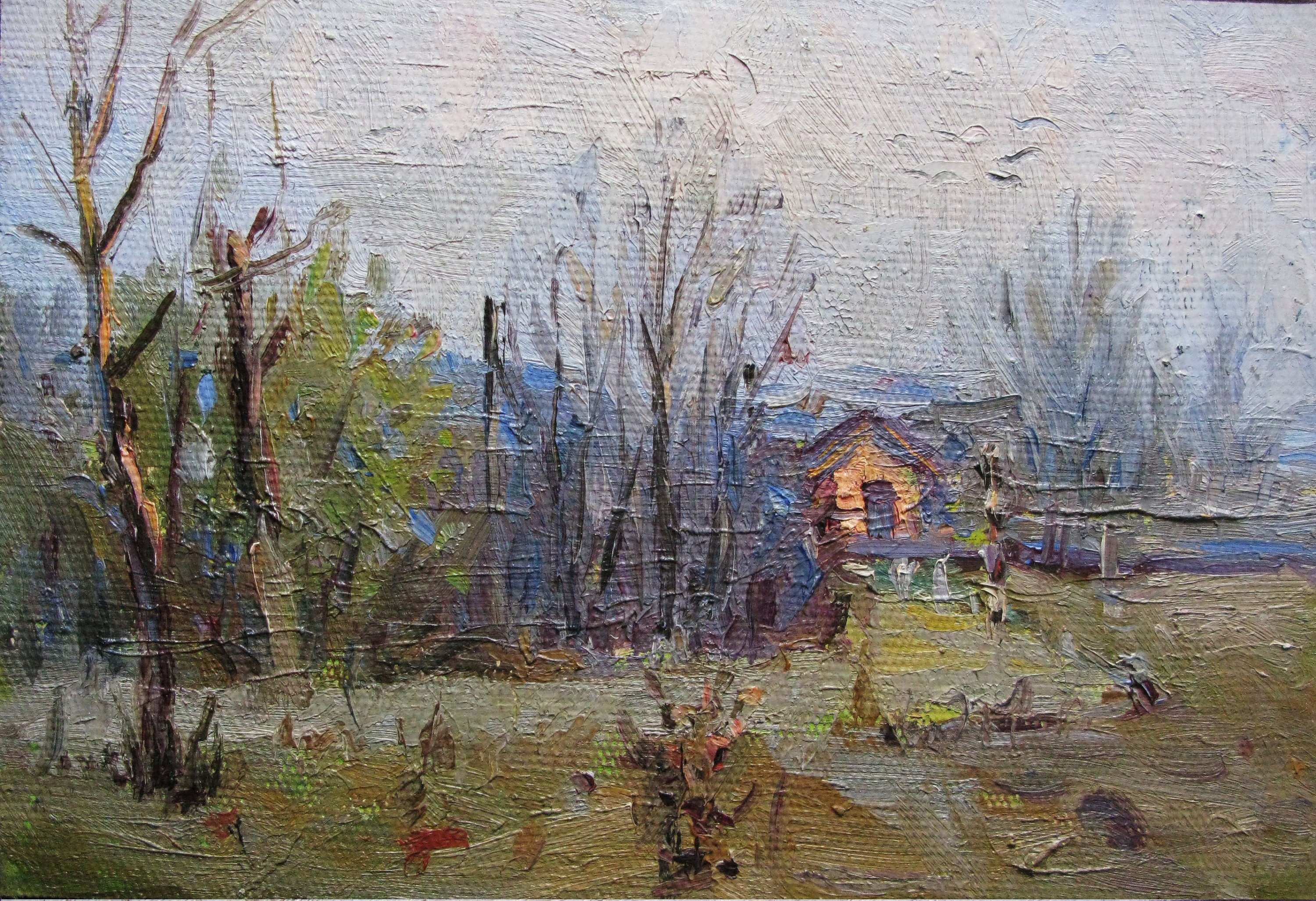 VINTAGE ORIGINAL PAINTING, Socialist Realism, Genre, Landscape, Autumn ...