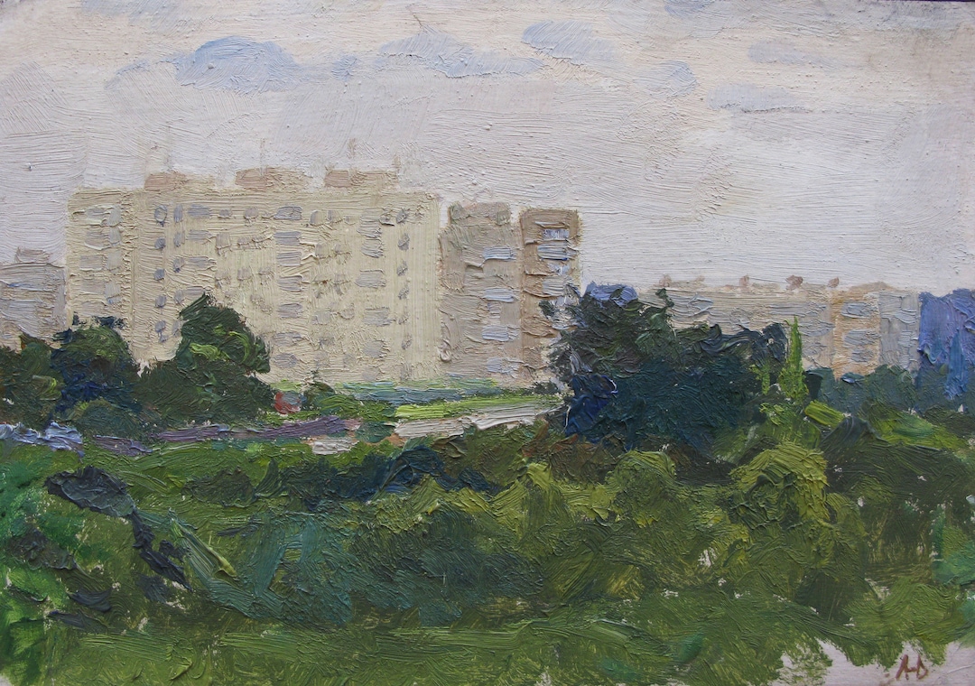 VINTAGE ORIGINAL Malerei, sozialistischer Realismus, Landschaft, neues ...