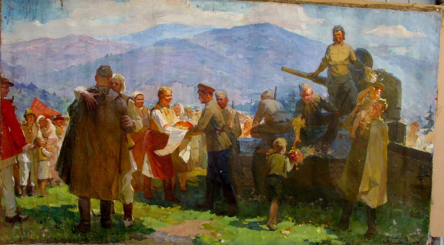 VINTAGE ORIGINAL PAINTING, Socialist Realism, Genre Painting, Meeting ...