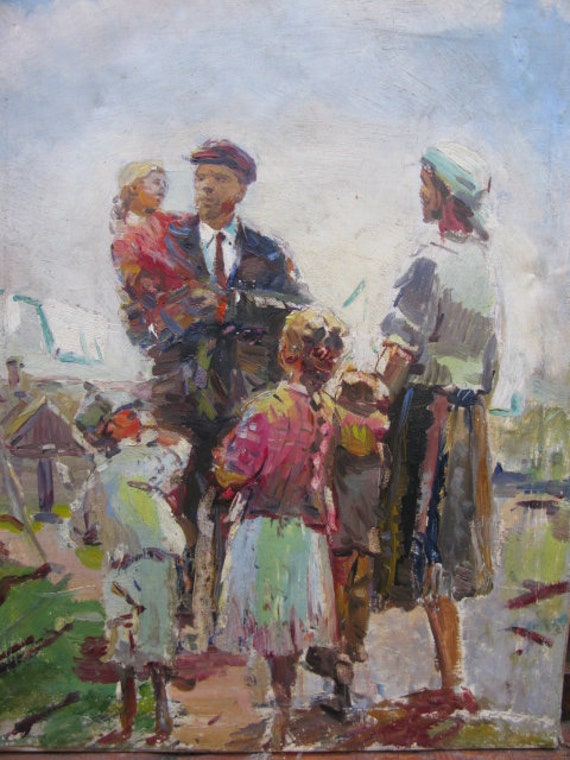 VINTAGE ORIGINAL PAINTING lenin Among the - Etsy