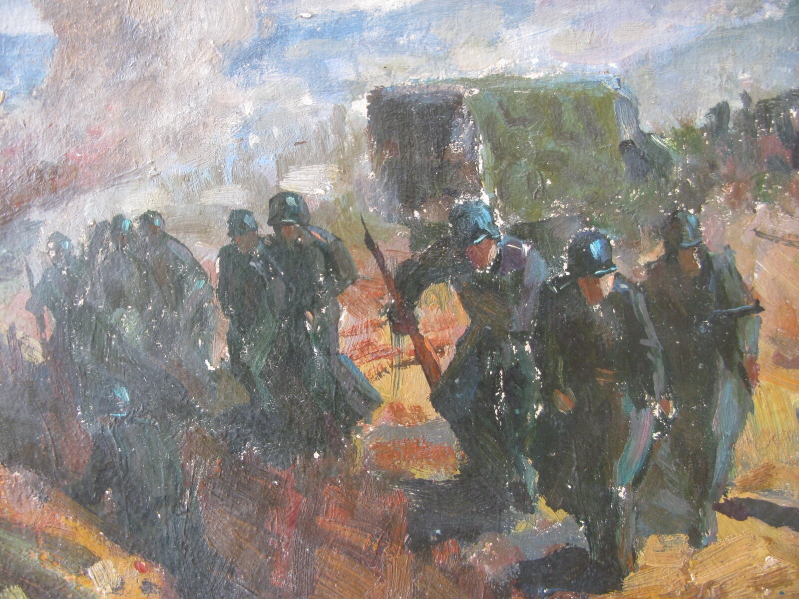 VINTAGE ORIGINAL PAINTING socialist realism war Fight oil | Etsy