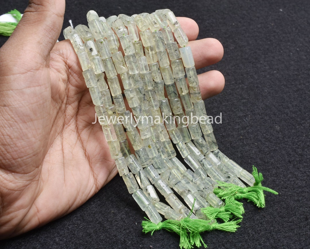 9 Strand Natural Moss Prehnite Smooth Handmade Fancy Tube Shape Beads 6 ...