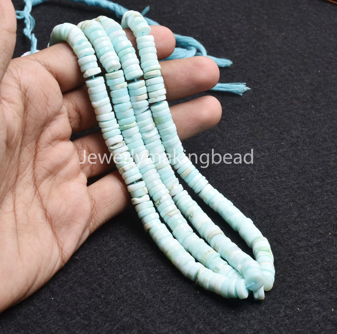 Sky Blue Opal Smooth Tyre Shape Beads Beautiful 8 Mm Peru Blue Opal ...