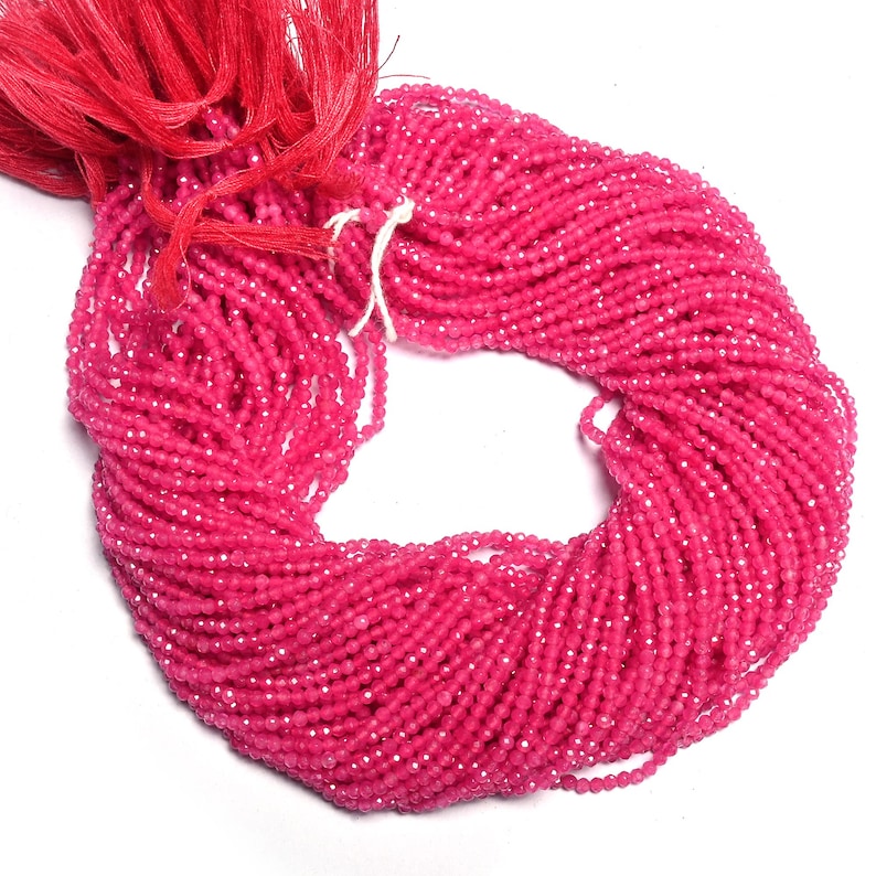 AAA Hot Pink Jade Quartz Rondelle Beads – Micro Faceted Gemstone Strand ...