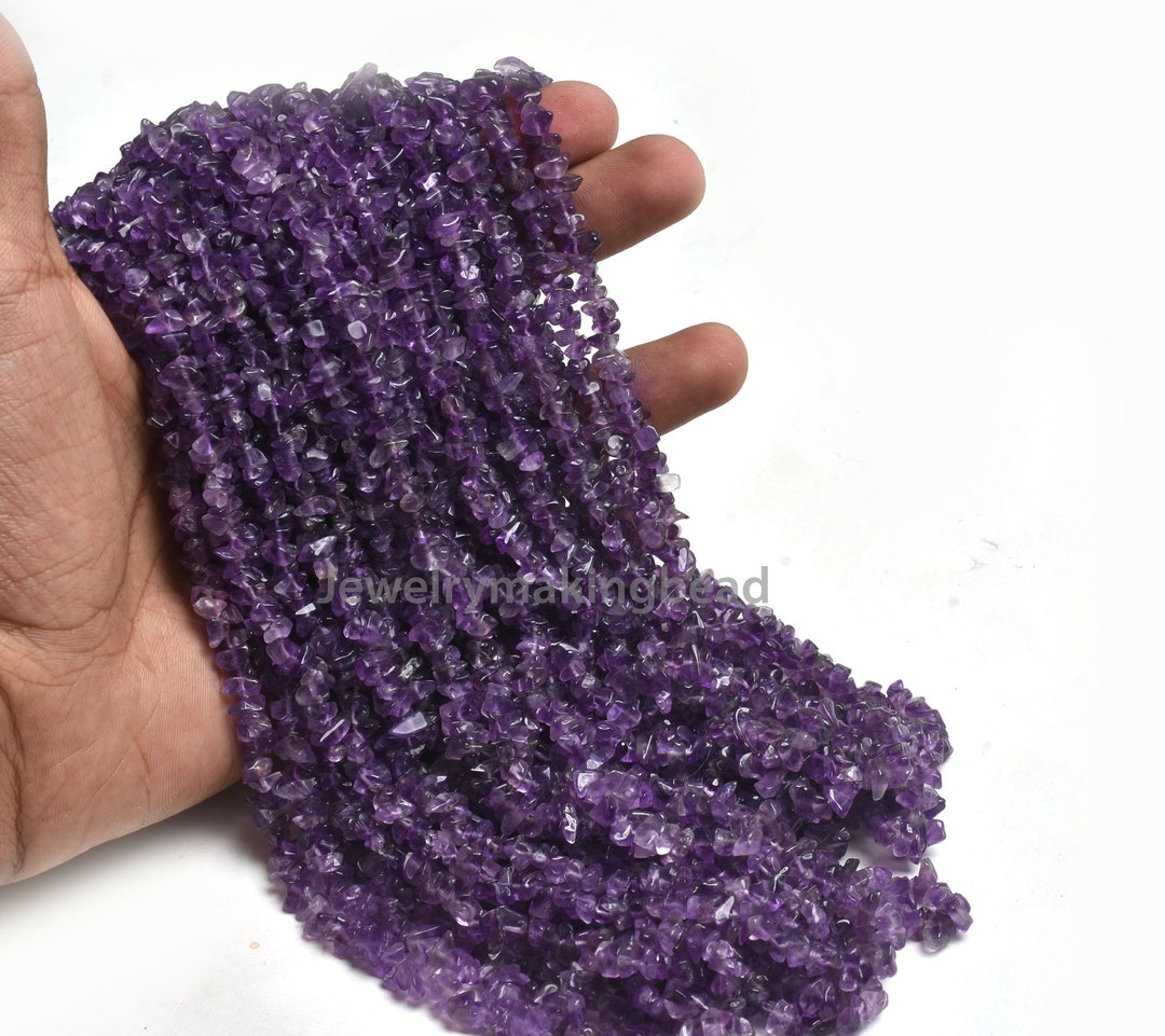 Natural Brazil Amethyst Uncut Chip Beads 34" Strand Purple Amethyst Smooth Raw Uncut Chip Beads ...