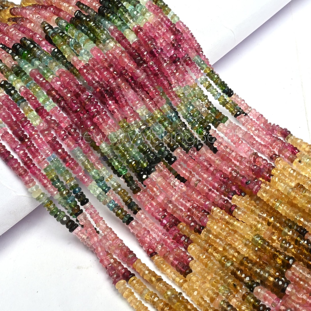 Top Quality Multi Tourmaline Faceted Rondelle Beads | 3-4mm Natural ...