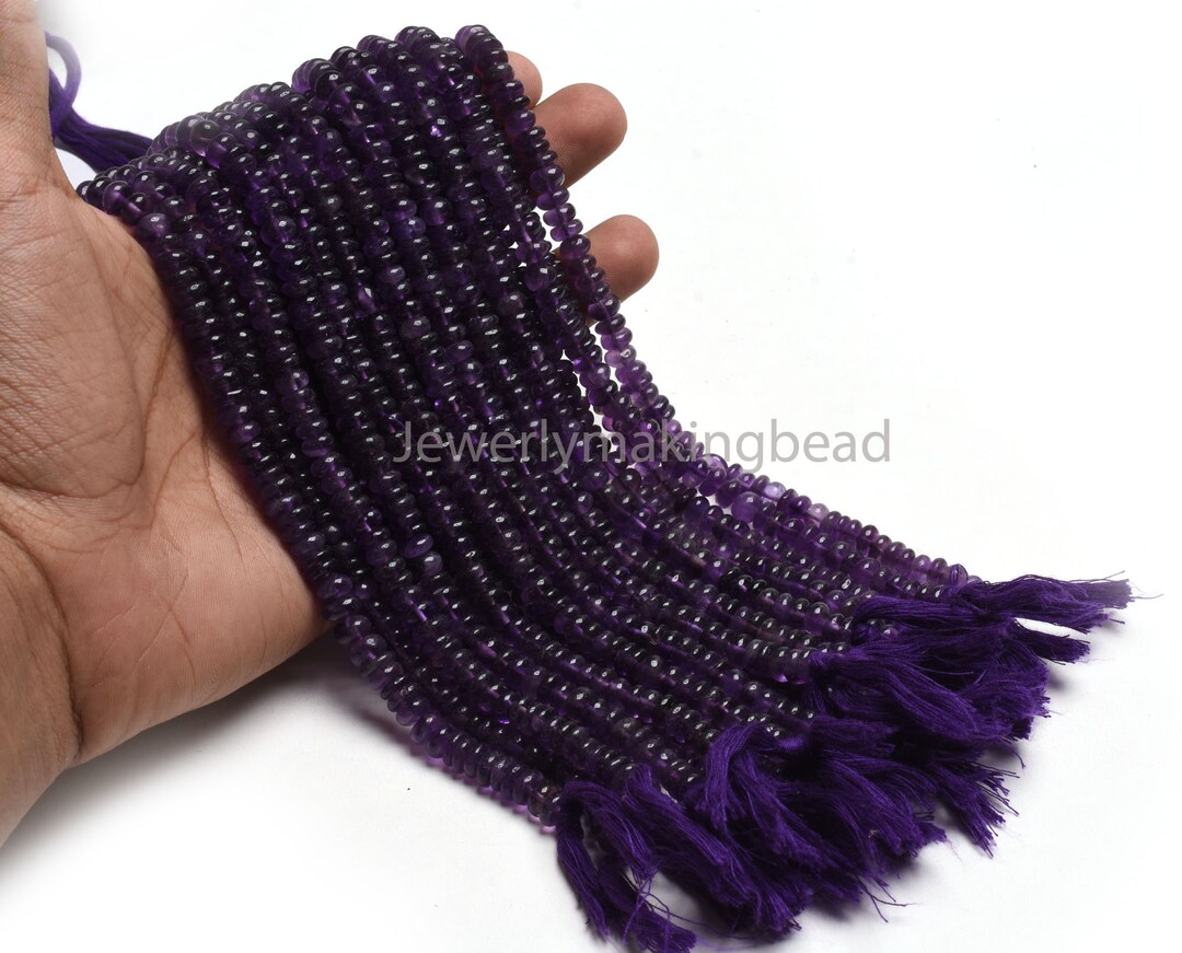 Natural Dark Purple Amethyst Smooth Rondelle Shape Jewelry Beads 13 ...