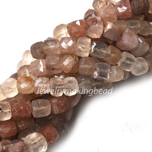 8 Strand Natural Multi Rutile Faceted 3D Cube Box Shape Gemstone Beads ...