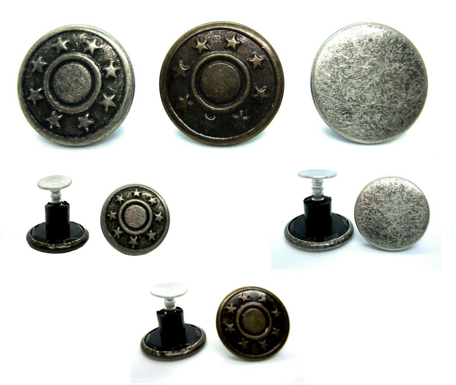 17mm Metal Jeans Buttons Hammer on Denim Tack Alloy Studs Oxyd Antique ...