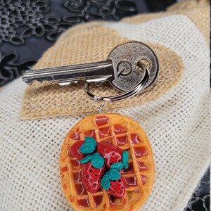 Strawberry Waffle Keyring, Sweet Waffle Keychain, Polymer Clay ...