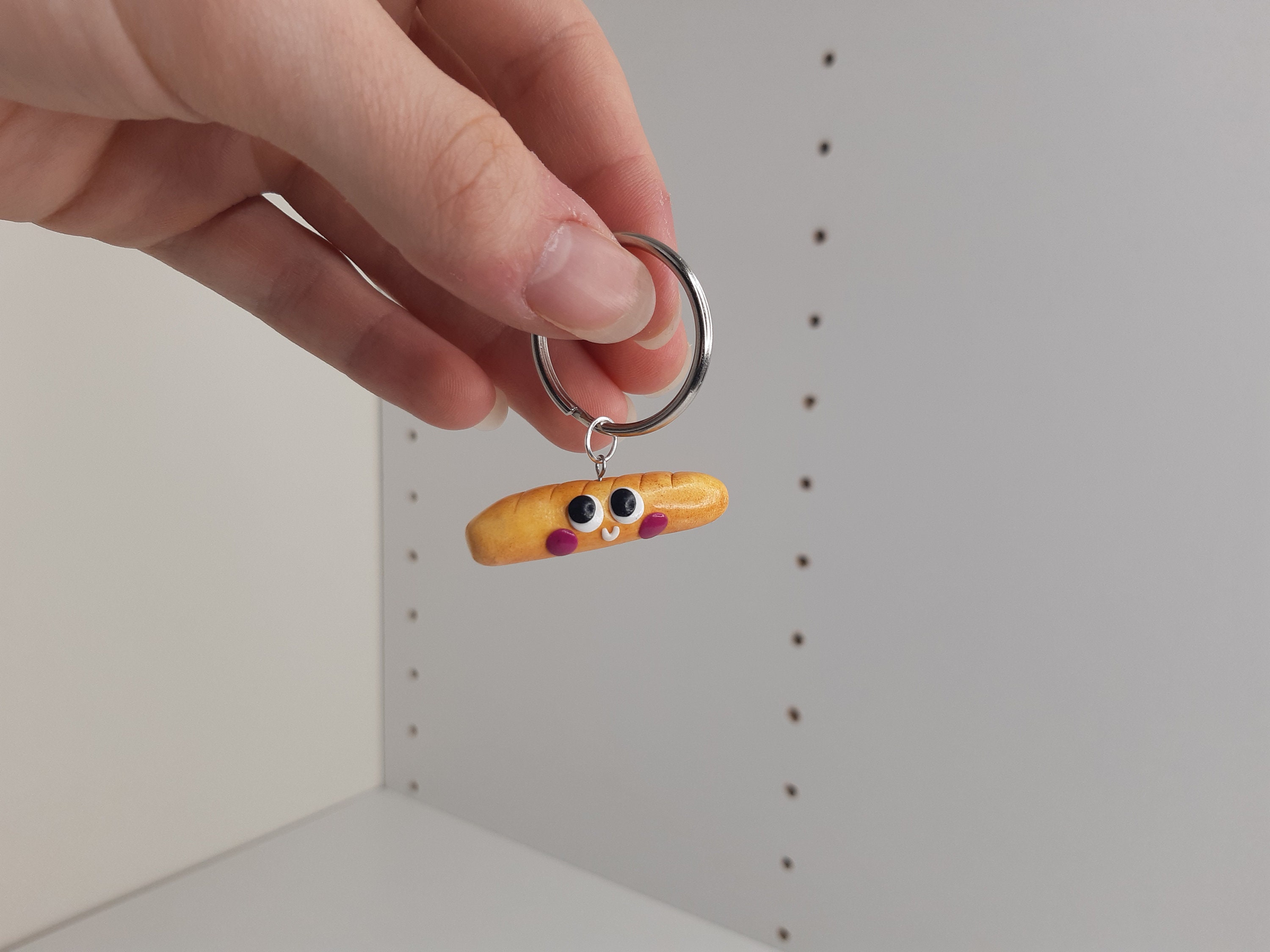 Kawaii Baguette Keyring, Cute Bread Keychain, Polymer Clay Food Keyring ...