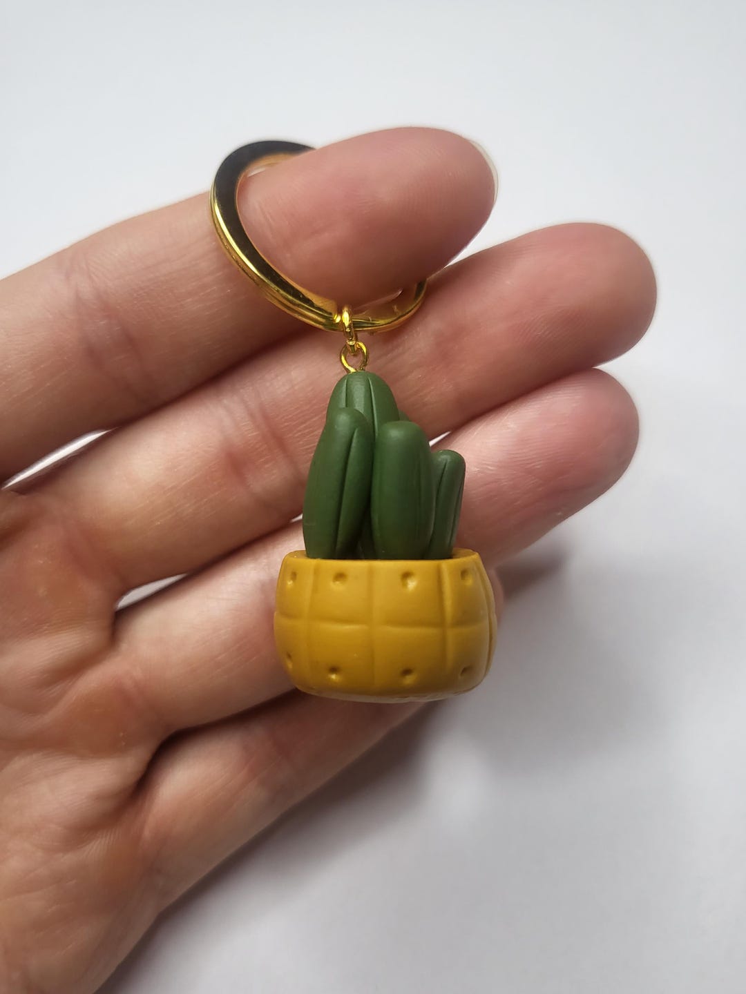 Tiny Cactus Keychain, Mini Plant Pot Keyring, Cacti Gifts, Polymer Clay ...