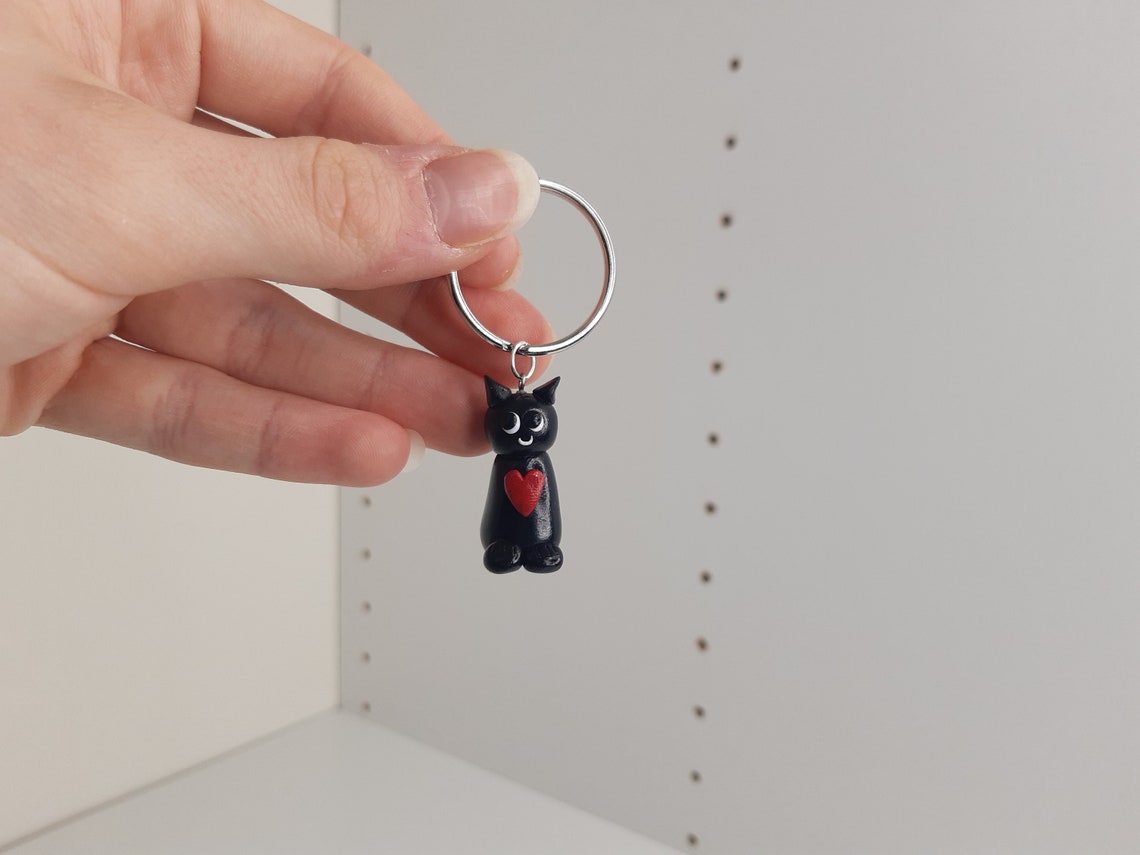 Personalised Cat Keyring, Custom Cat Keychain, Polymer Clay Cat Charm ...