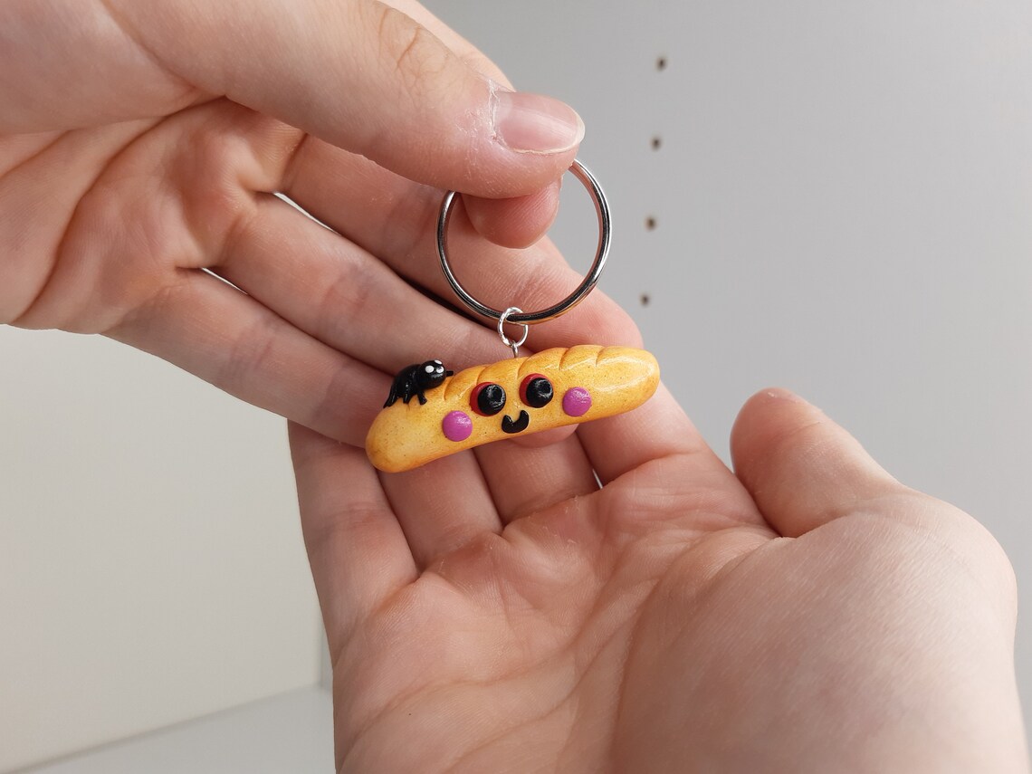 Evil Bread Keyring, Kawaii Food Keychain, Polymer Clay Food Accessory ...