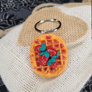 Strawberry Waffle Keyring, Sweet Waffle Keychain, Polymer Clay ...