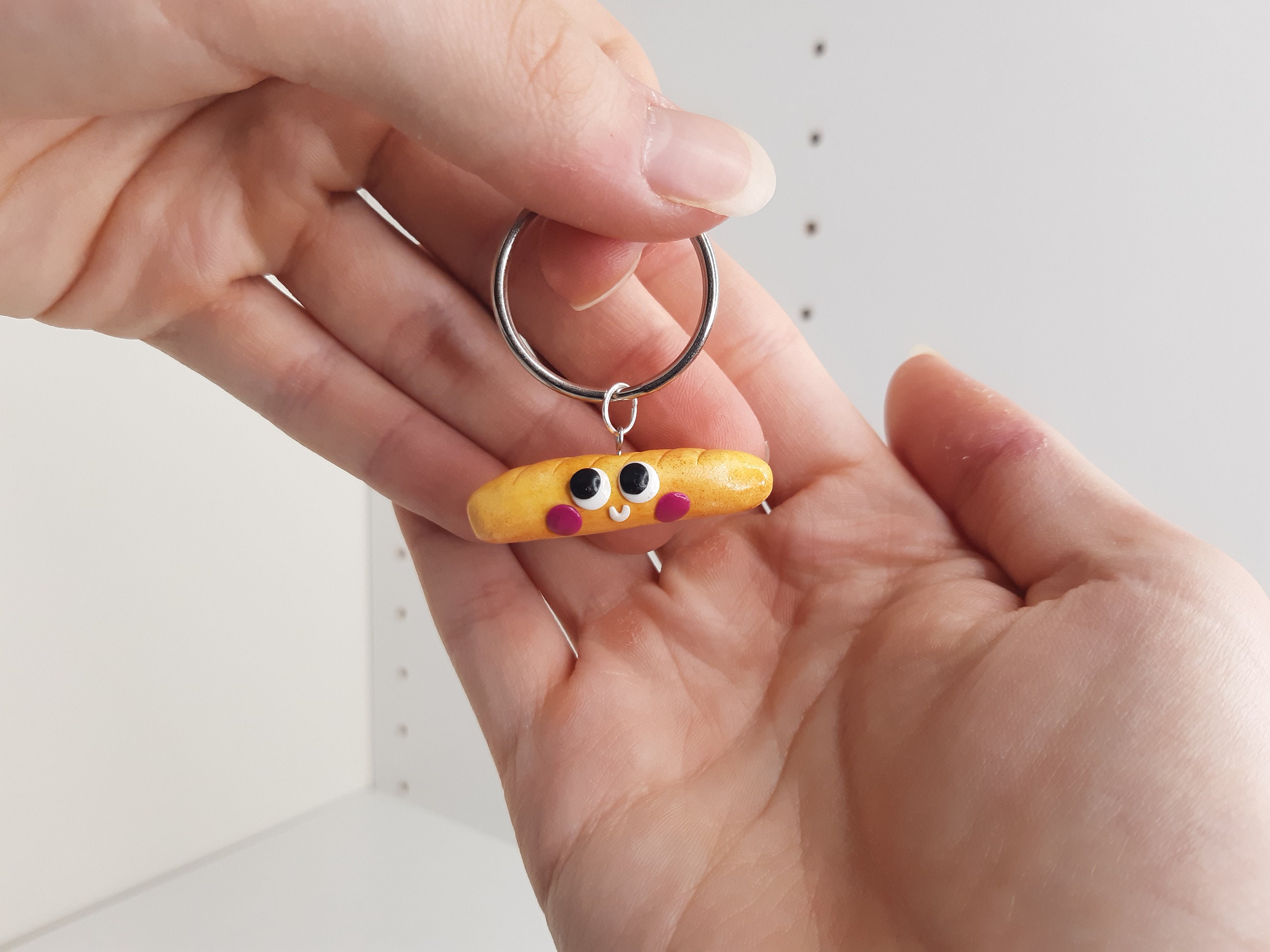 Kawaii Baguette Keyring, Cute Bread Keychain, Polymer Clay Food Keyring ...