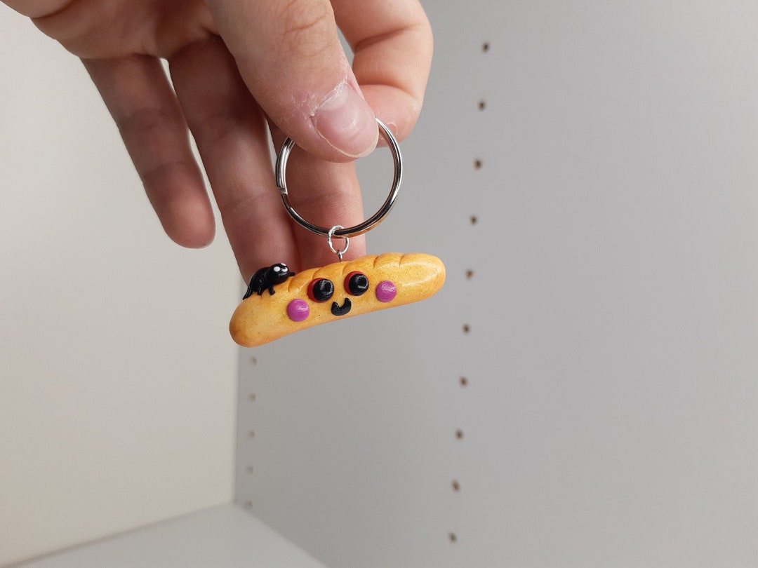 Evil Bread Keyring, Kawaii Food Keychain, Polymer Clay Food Accessory ...